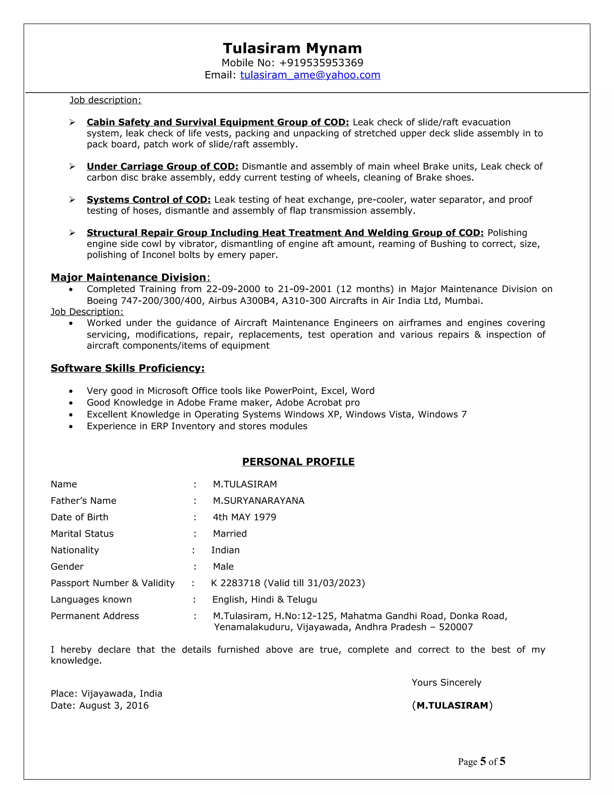 Aircraft Resume New-1 | DOC