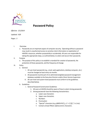 HAVEN Password Policy | PDF