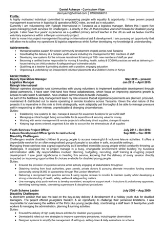 Daniel Acheson - CV (2015) | PDF