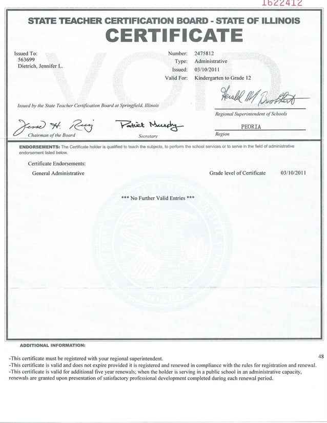 Jennifer Dietrich Administrator Certificate | PDF