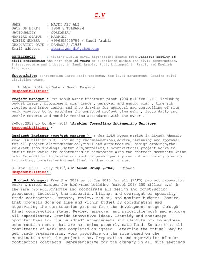 majdi C.V | DOCX | Construction Industry | Industries