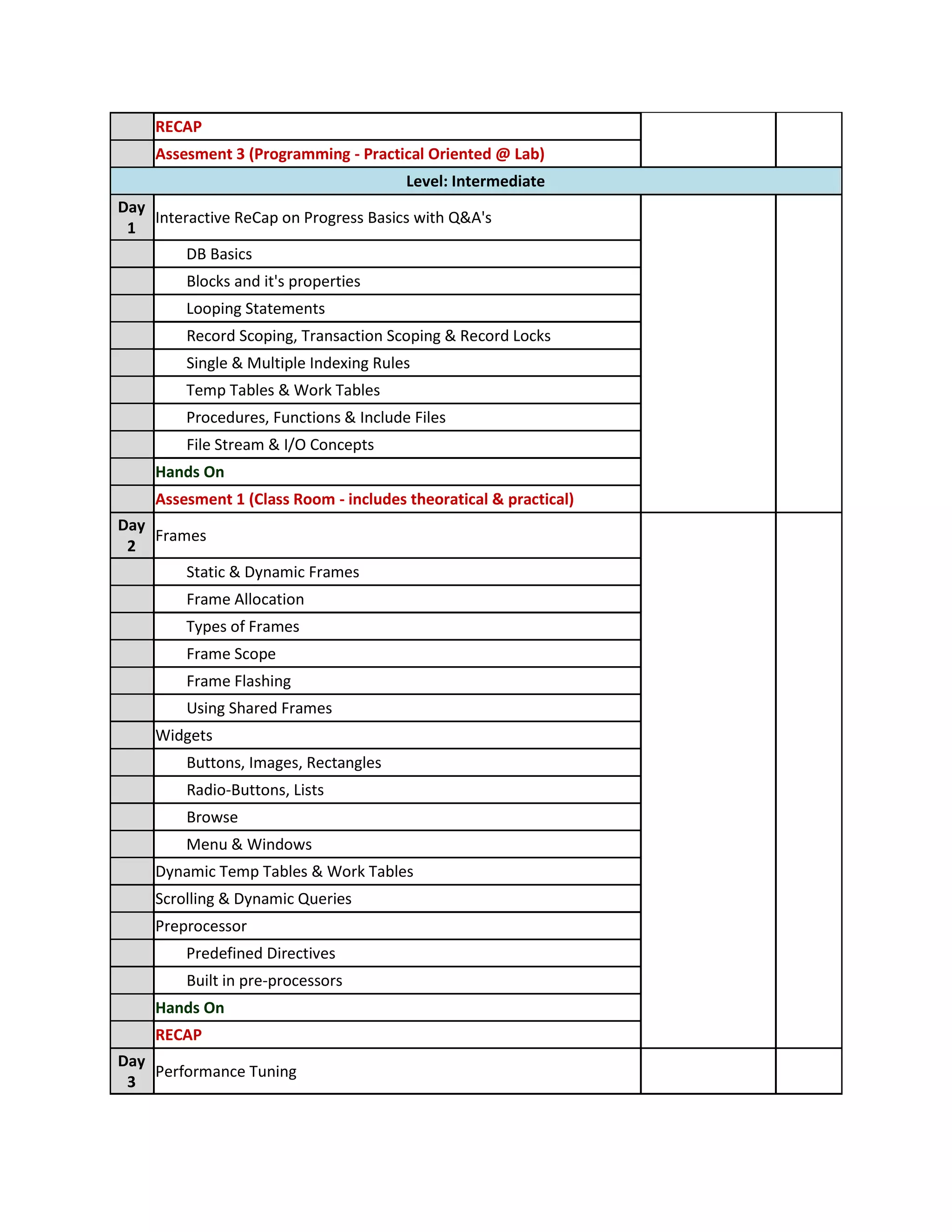 PROGRESS_4GL_Training_Calendar | PDF