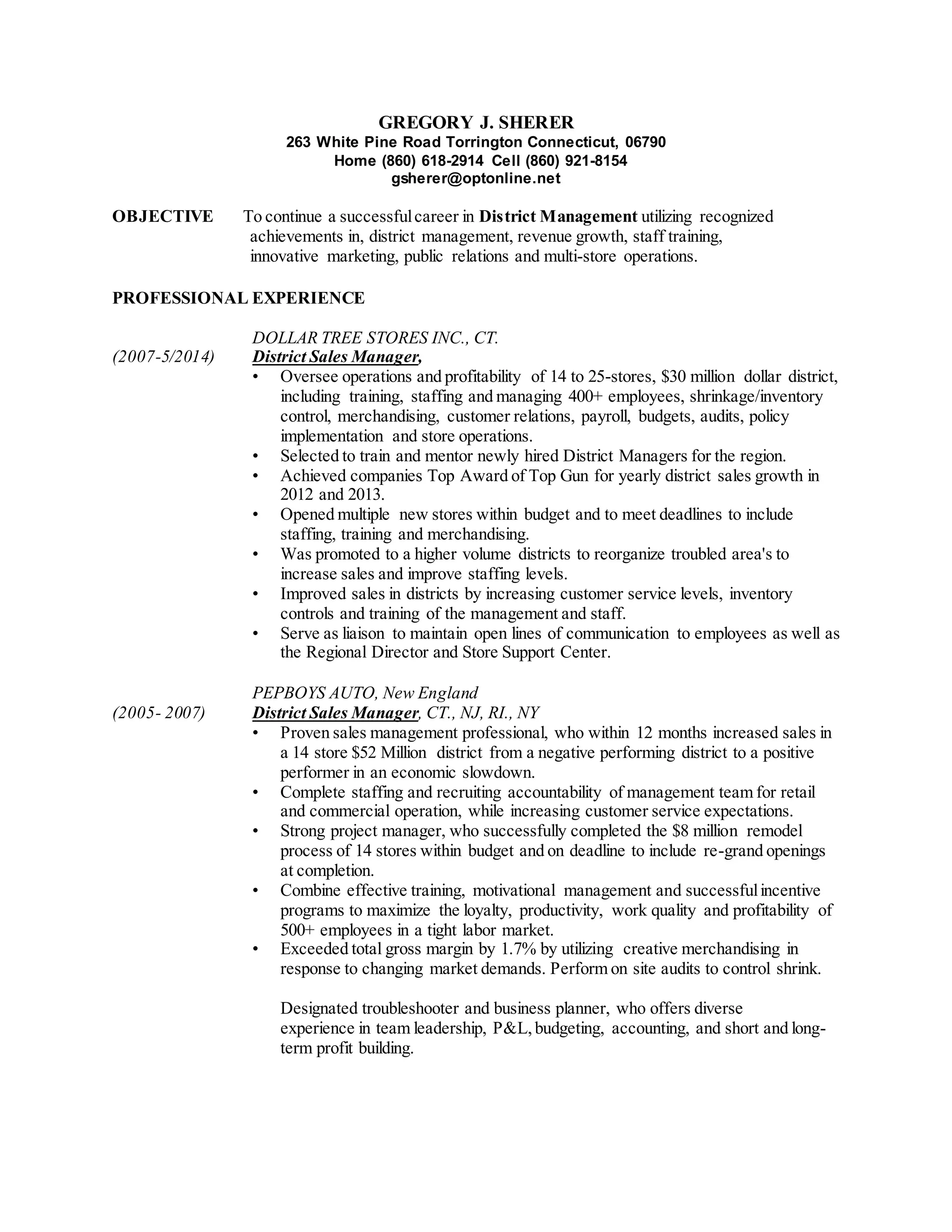 greg sherer resume [1 DM 2 page and cover | DOCX | Sales | Business