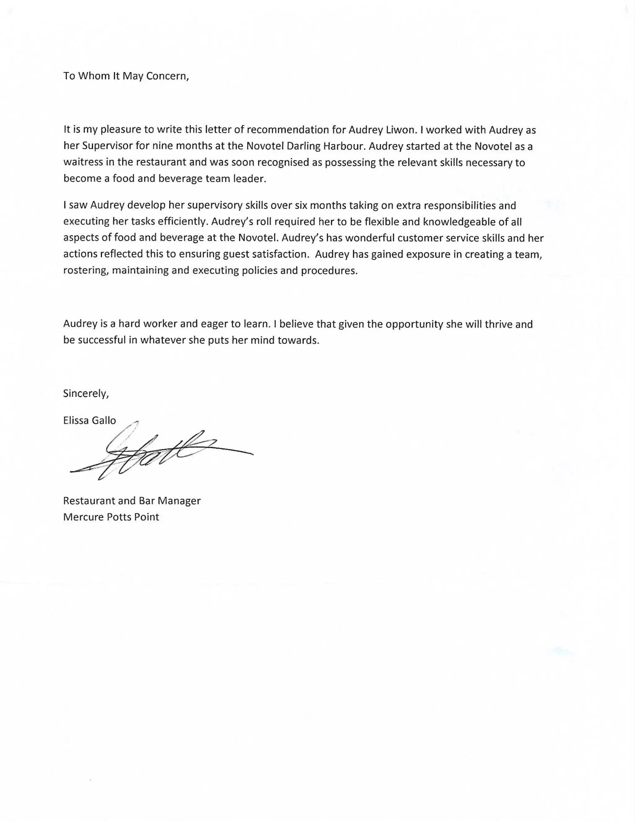 Novotel letter of recommendation | PDF | Business Administration | Business