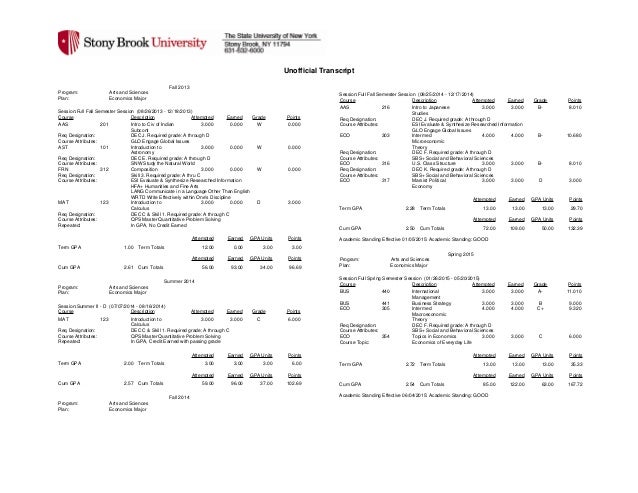 Final Stony Brook Unofficial Transcript
