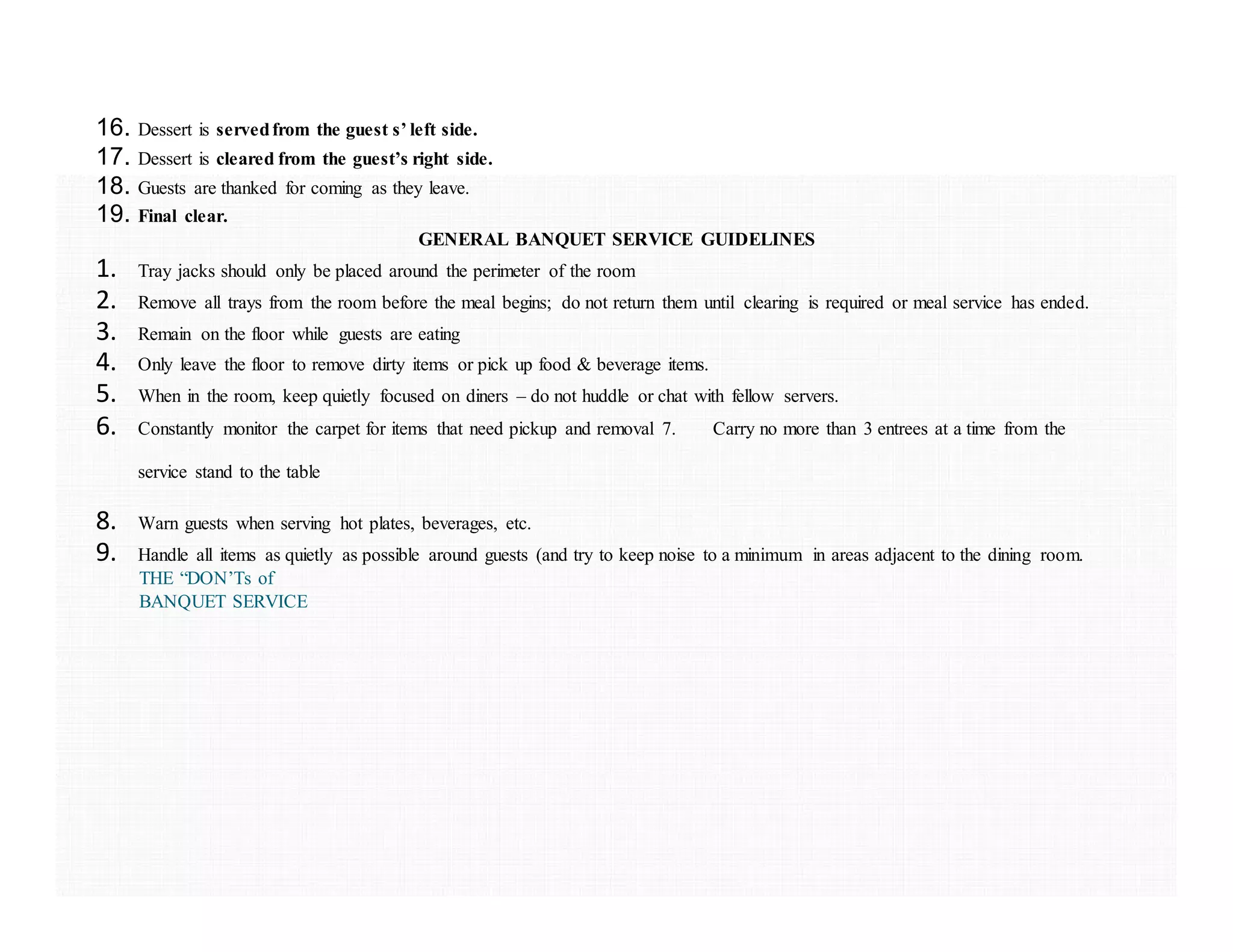 BANQUET SERVER BASIC SKILL TRAINING(1) | DOCX