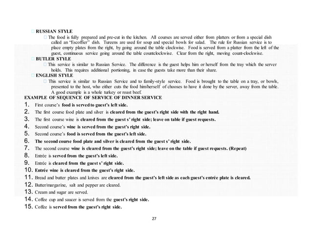 BANQUET SERVER BASIC SKILL TRAINING(1) | DOCX | Cooking | Food & Drink