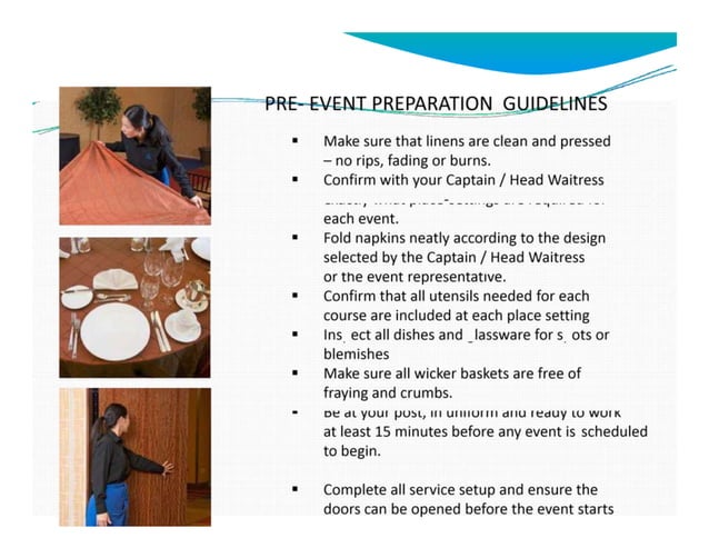 BANQUET SERVER BASIC SKILL TRAINING(1) | DOCX | Cooking | Food & Drink