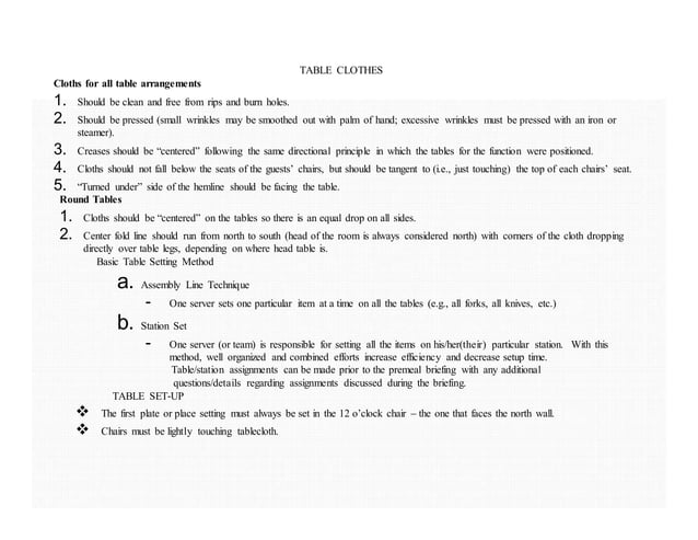 BANQUET SERVER BASIC SKILL TRAINING(1) | DOCX | Cooking | Food & Drink