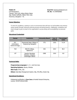 Tejas J N Resume | PDF