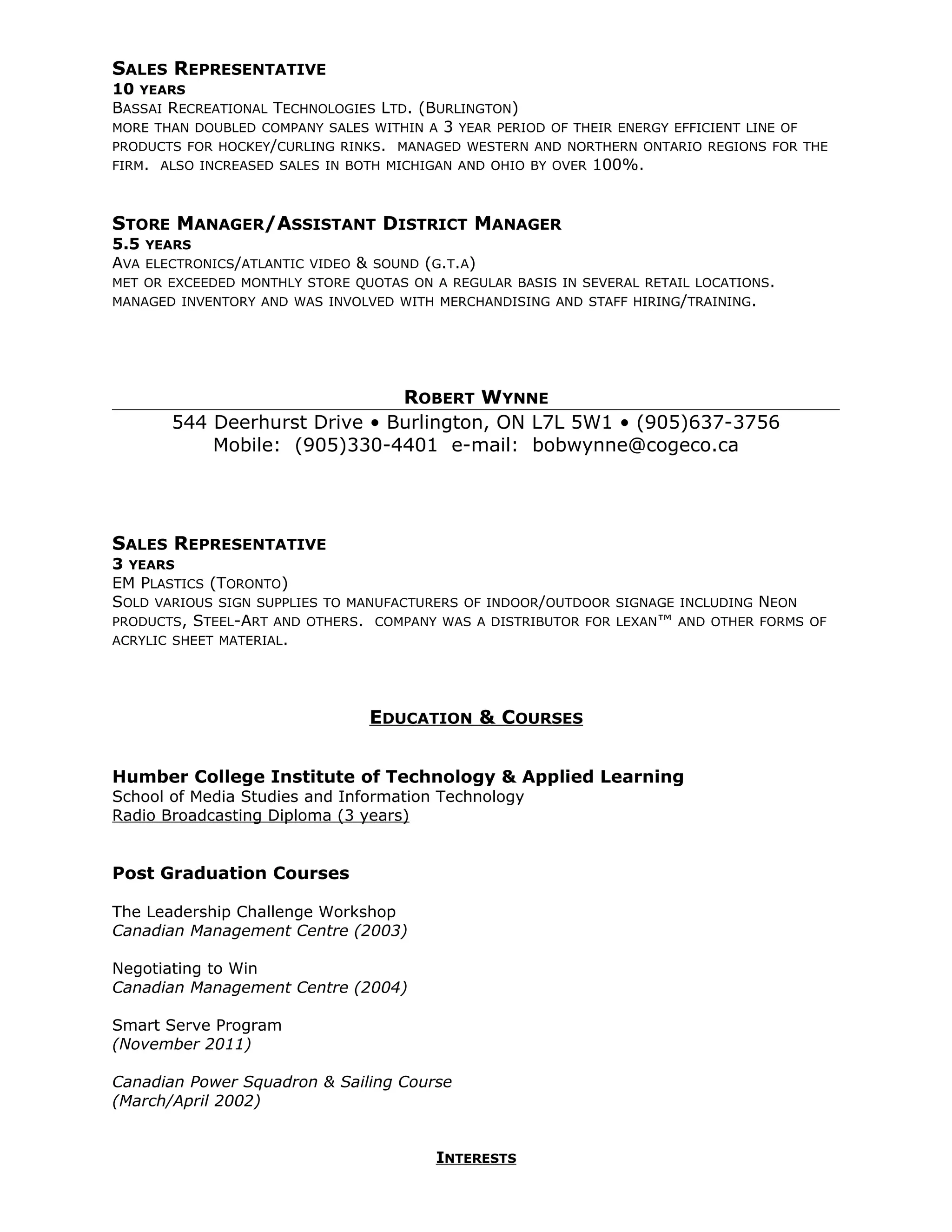 Bob's revised resume' | PDF