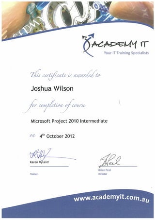 MS Project 2010 intermediate Course Cert | PDF