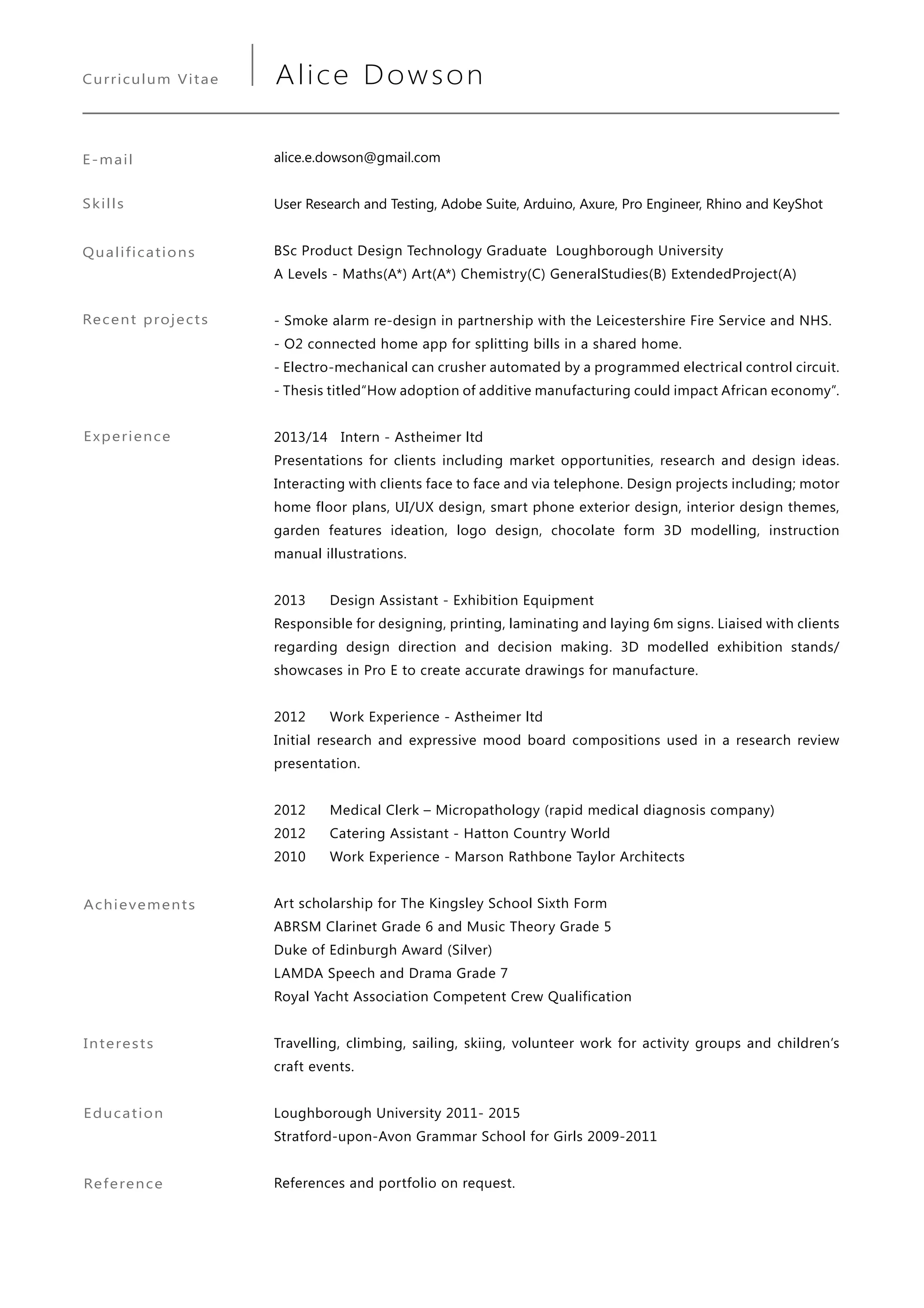 Alice Dowson CV 2015 | PDF | Technology & Computing