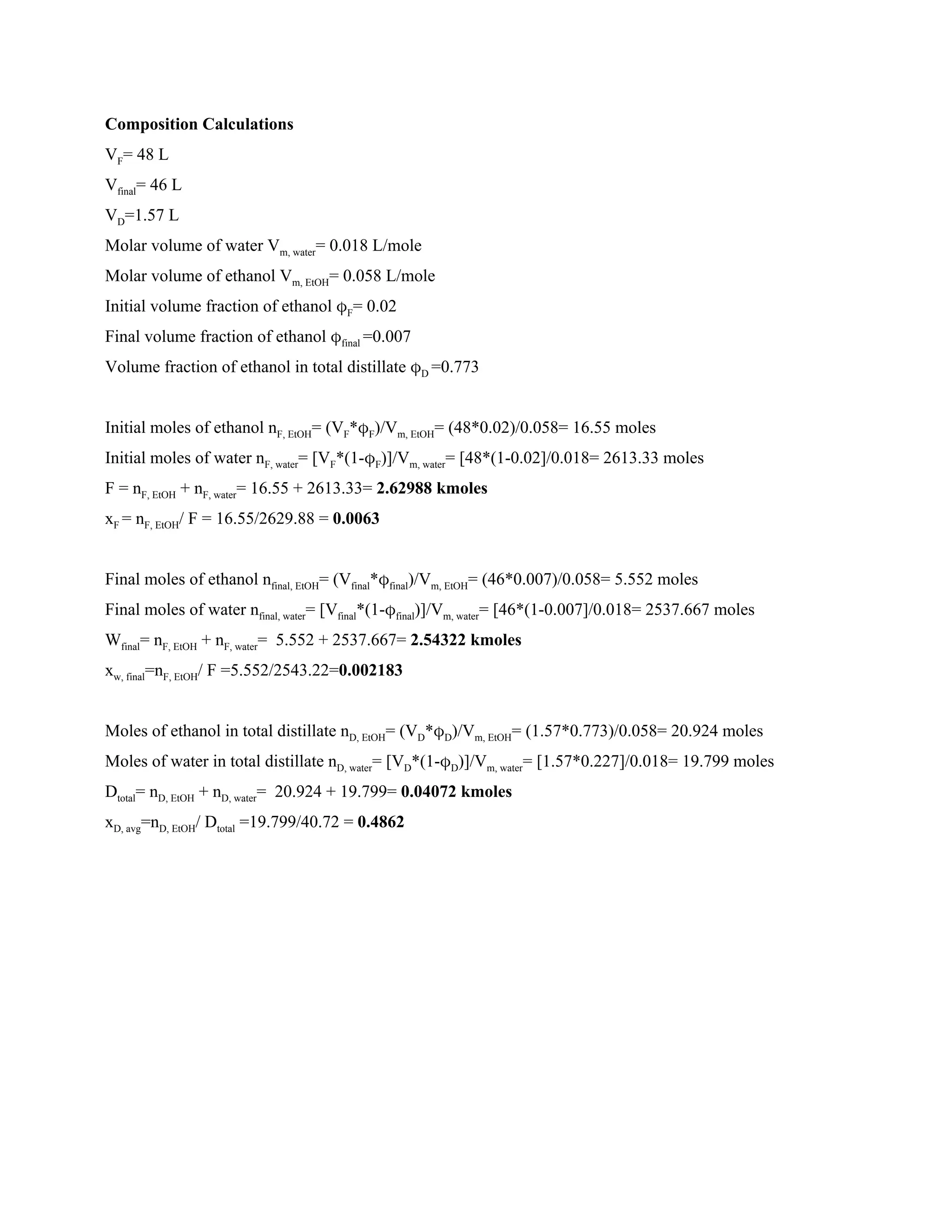 Elizabeth Towle Batch Distillation of Ethanol Design | PDF