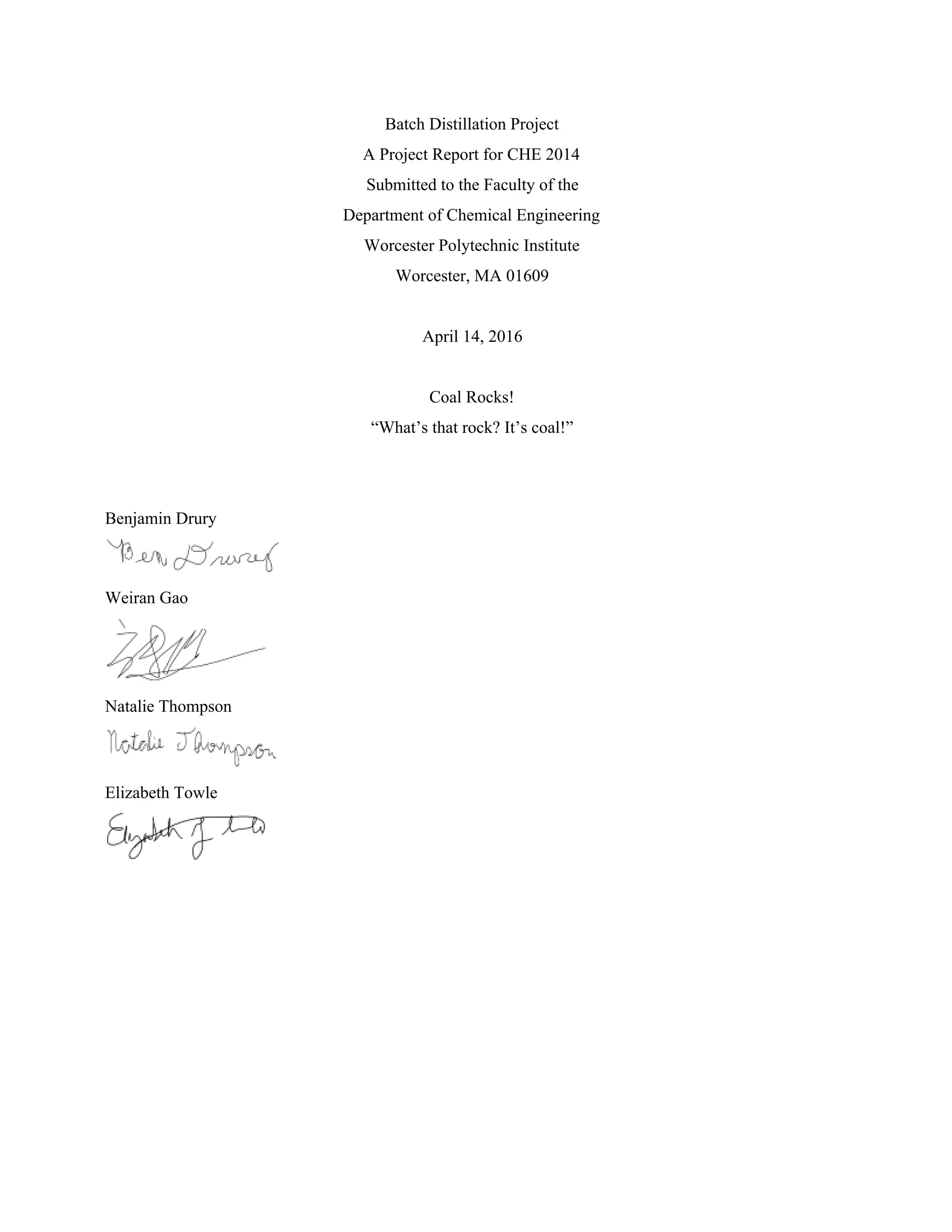 Elizabeth Towle Batch Distillation of Ethanol Design | PDF