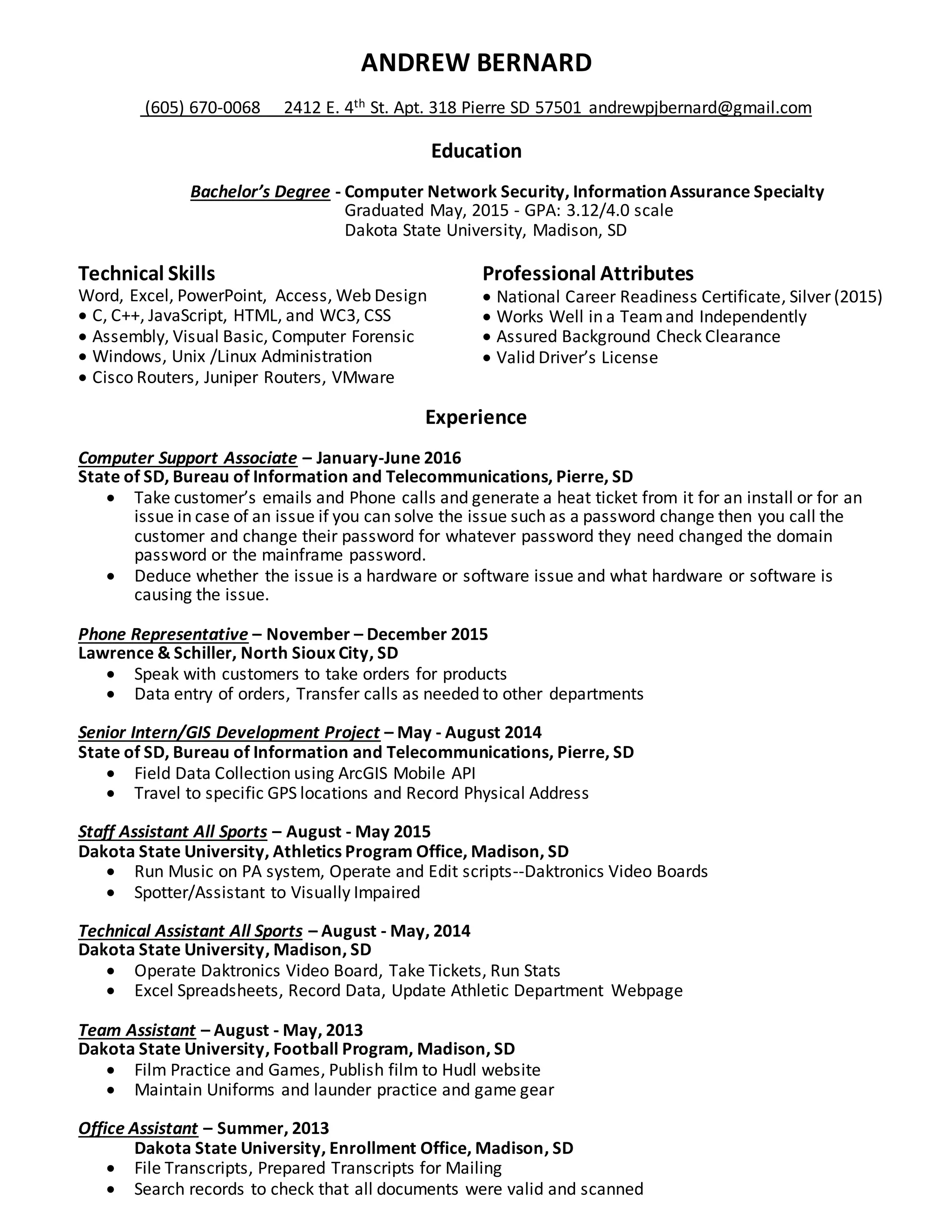 ANDREW BERNARD RESUME | DOCX