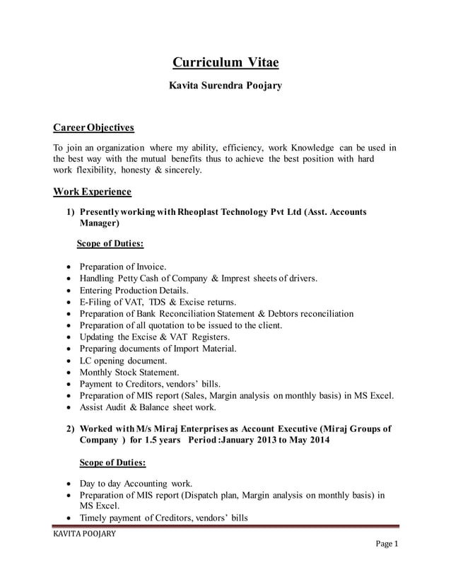 Curriculum Vitae of Kavita Poojary Ak | PDF
