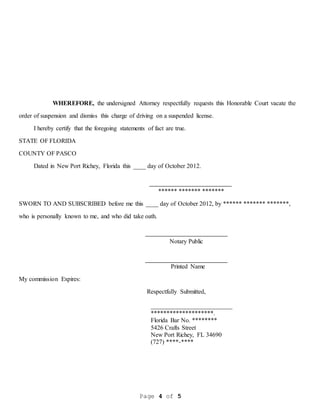 Verified Motion to Vacate or Set Aside Charge of Driving While License ...