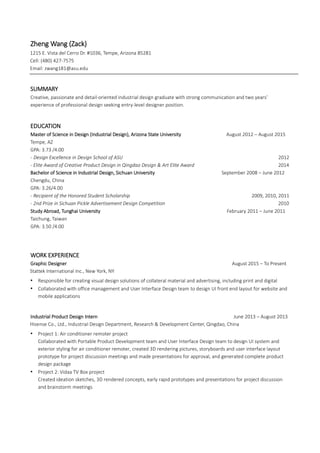 Resume Zheng Wang | PDF