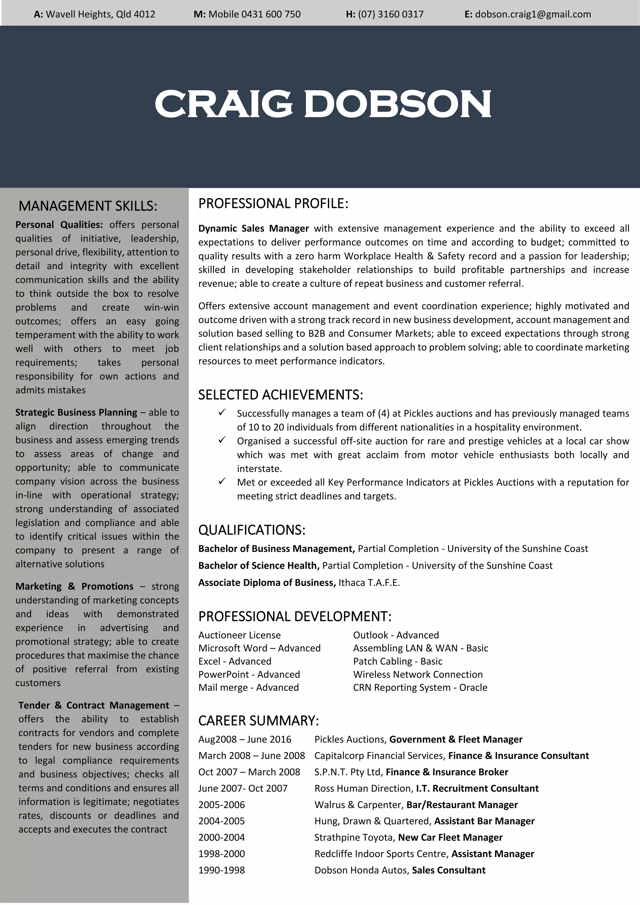 CRAIG DOBSON Resume | PDF