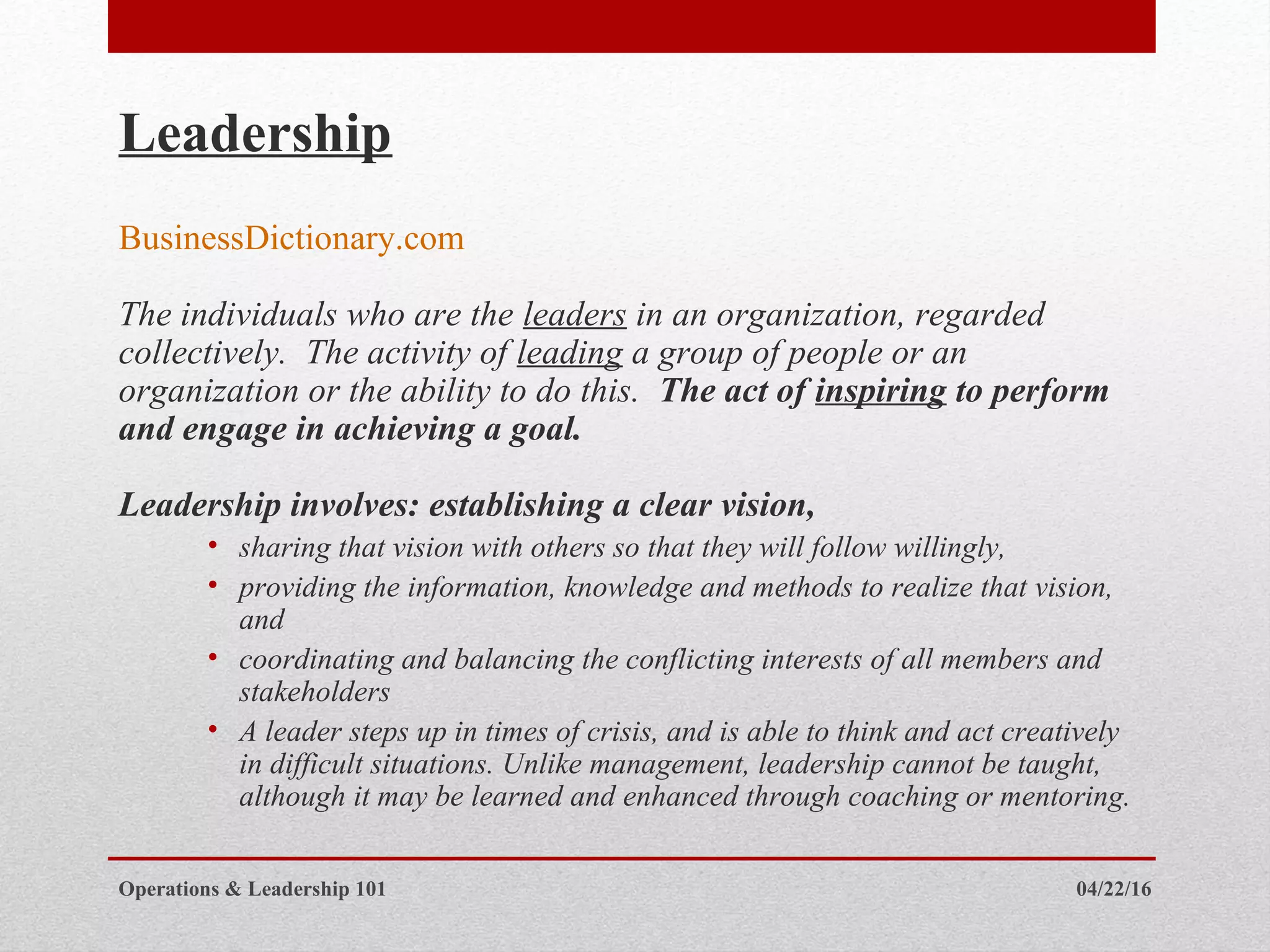 Operations & Leadership 101 | PPT