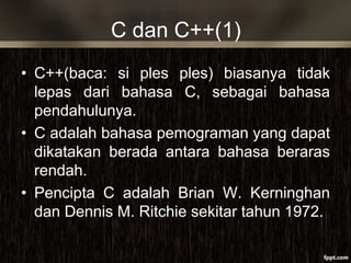 Pengenalan C++ dan Pemograman Berorientasi Objek | PPTX