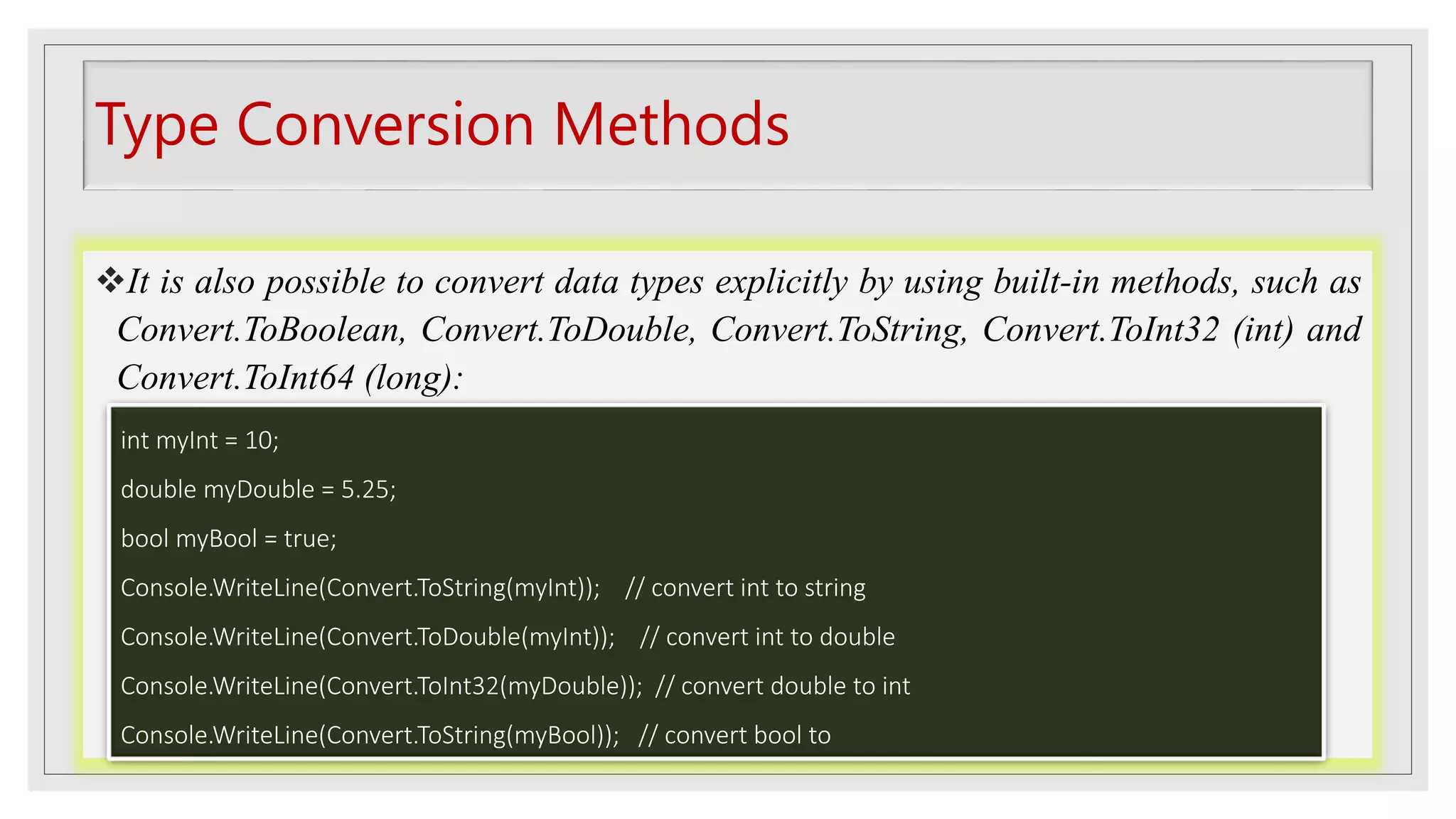 data types in C-Sharp (C#) | PPTX