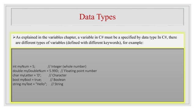 data types in C-Sharp (C#) | PPTX