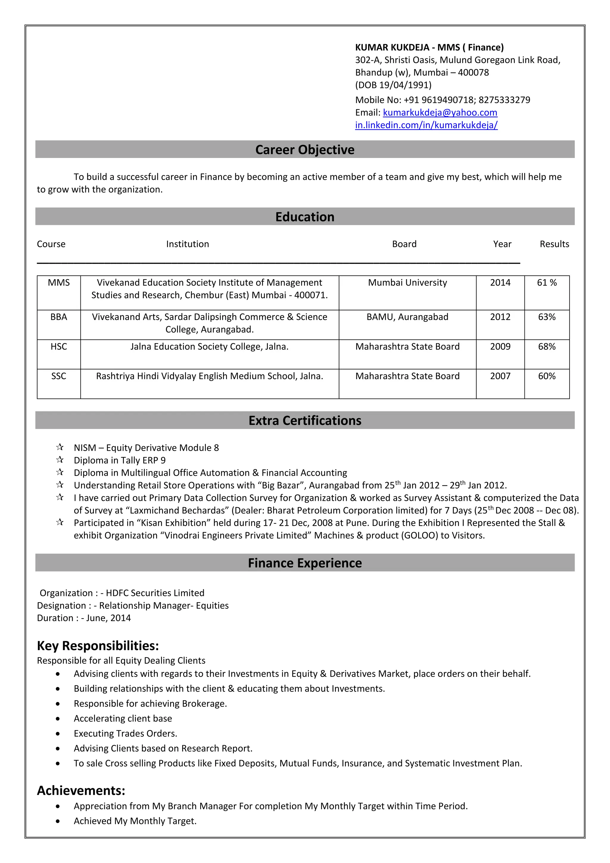 Kumar Kukdeja Resume | PDF