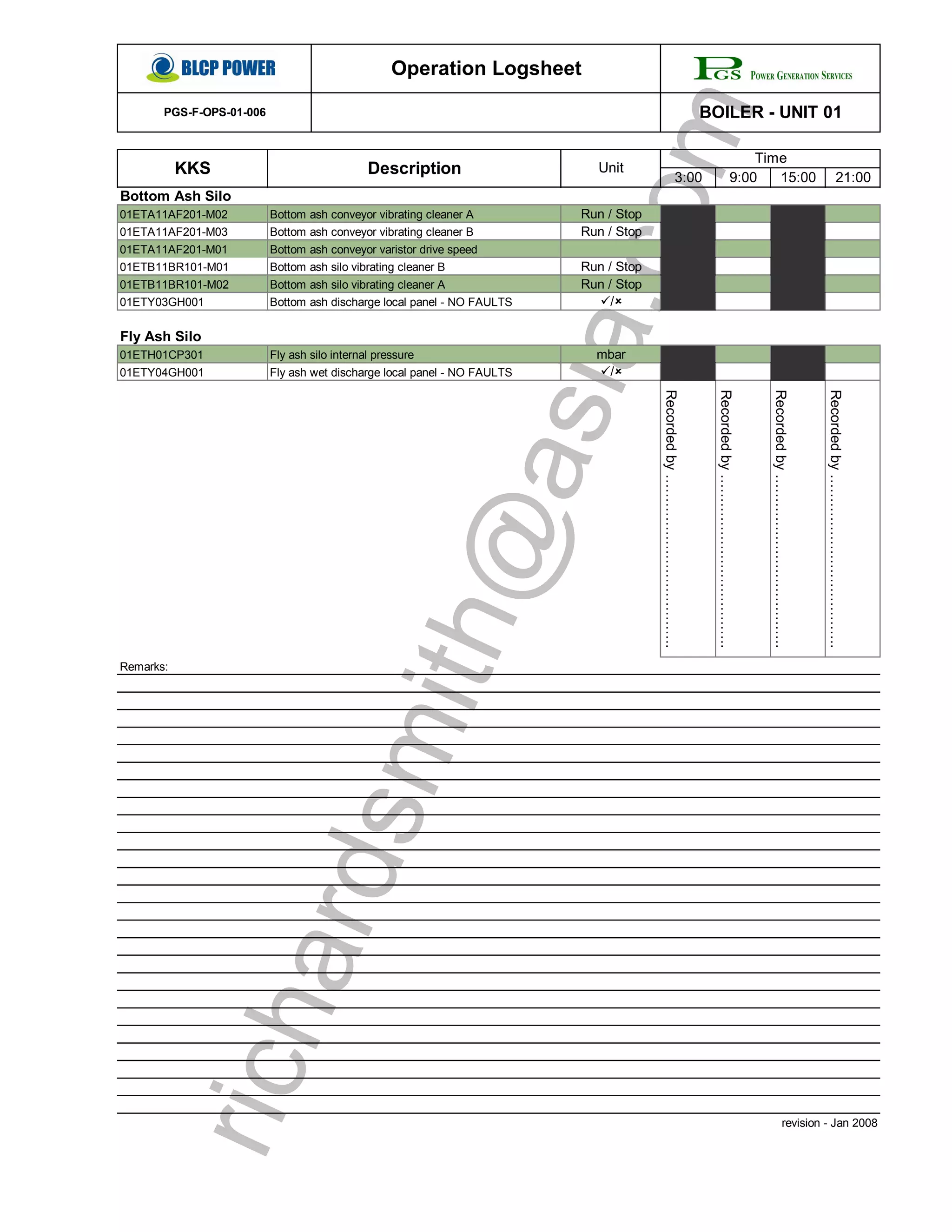 MapTaPhut - Unit 1 Boiler log sheet | PDF