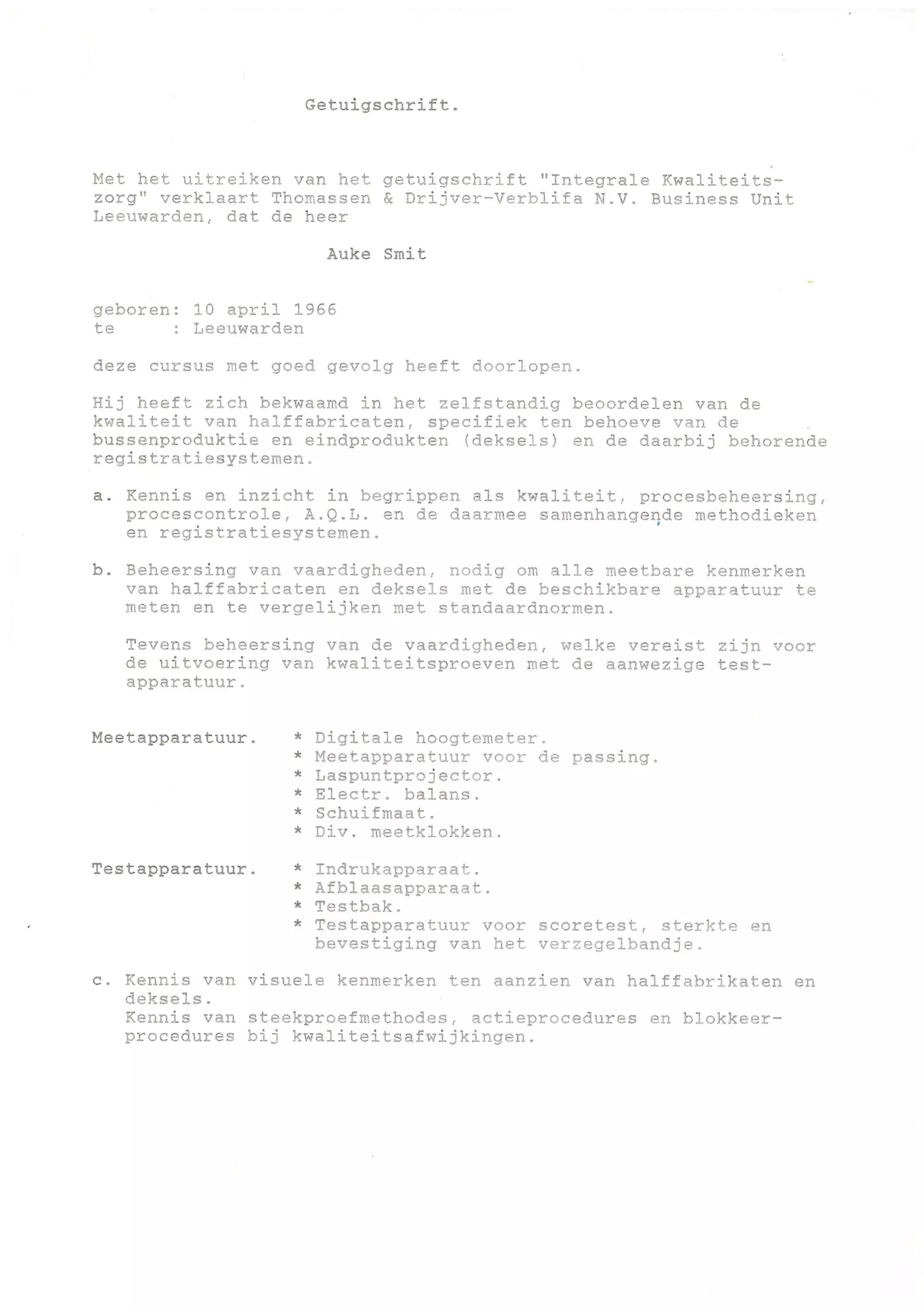 Certificate Integral Quality index A.Smit | PDF