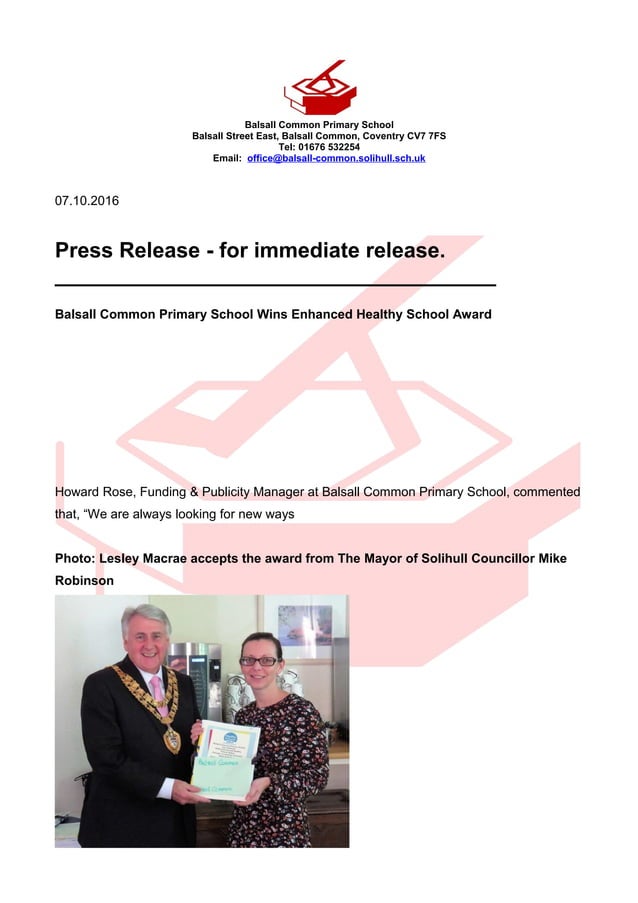 Press Release BCPS Wins Healthy School Award | DOC
