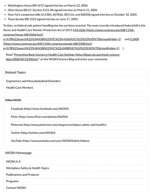 Cdc safe patient handling and mobility (sphm) - niosh workplace safety and health topic | PDF ...