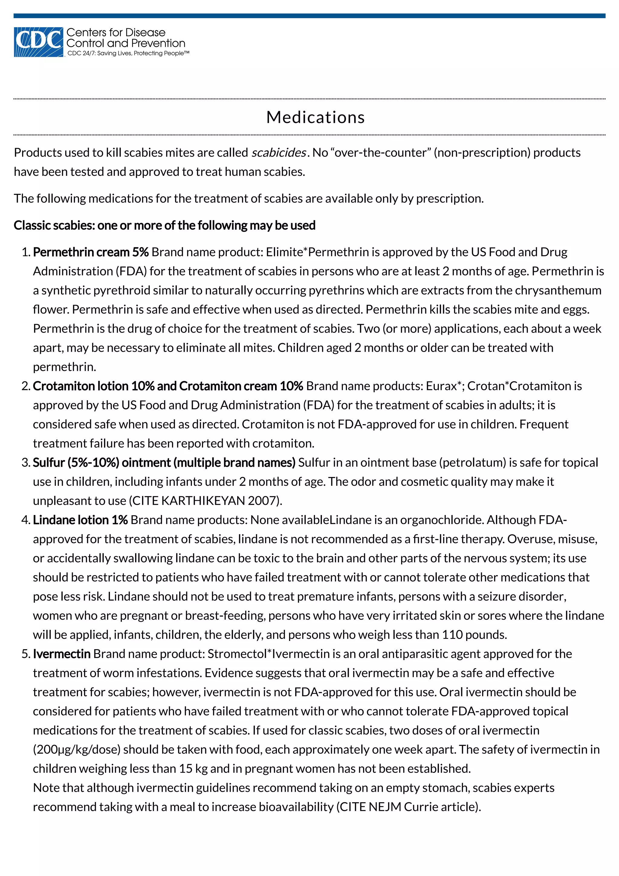 Cdc scabies - medications | PDF