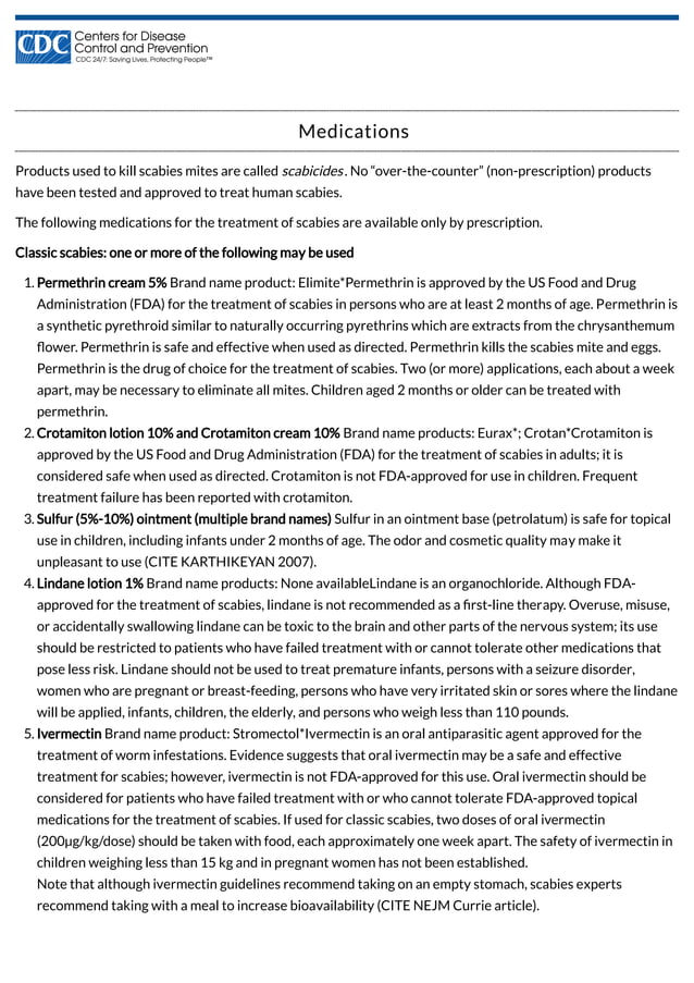 Cdc scabies - medications