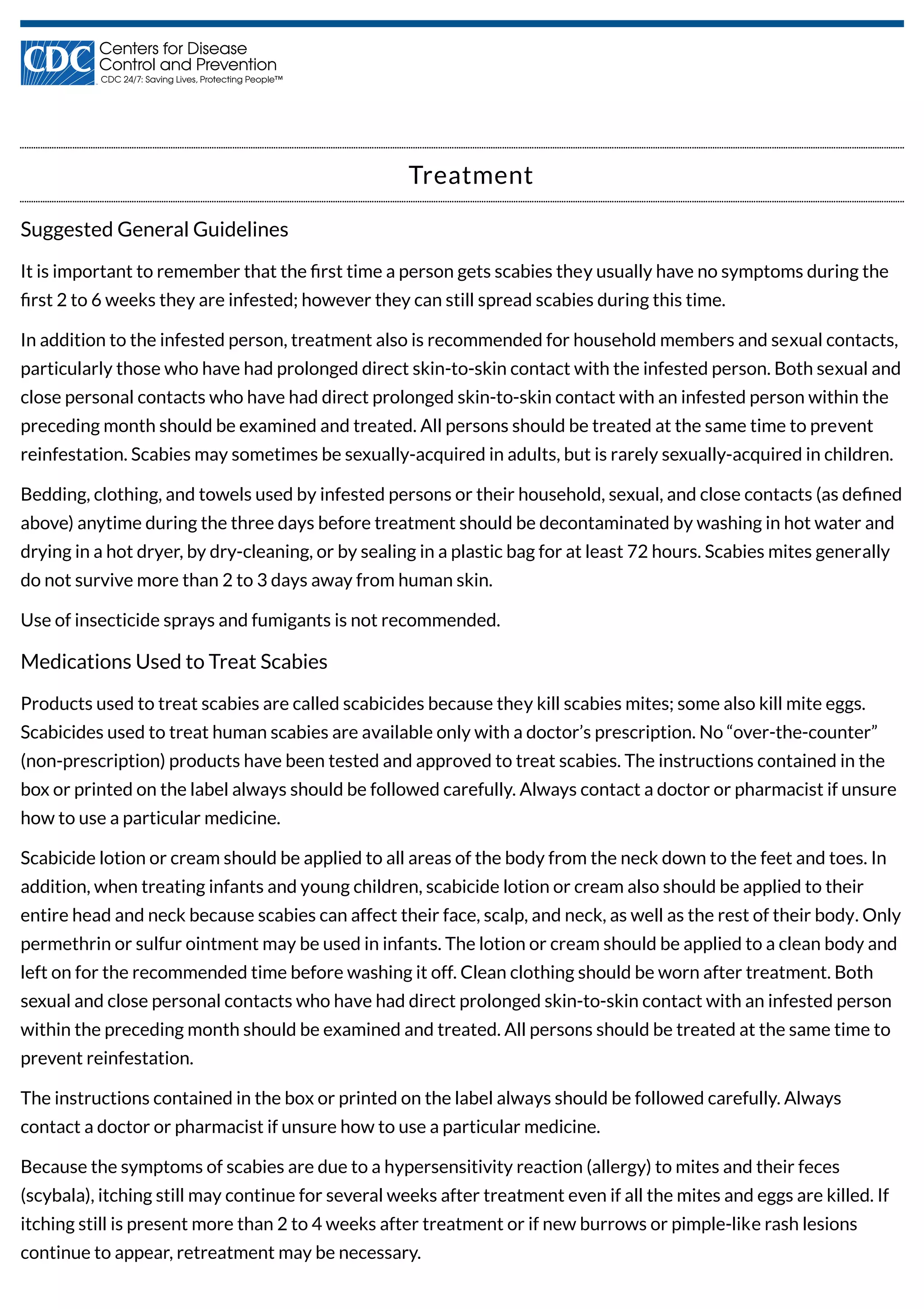 Cdc scabies - treatment | PDF