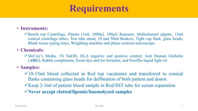 CDC-XM / Complement dependent cytotoxicity -crossmatch | PPT