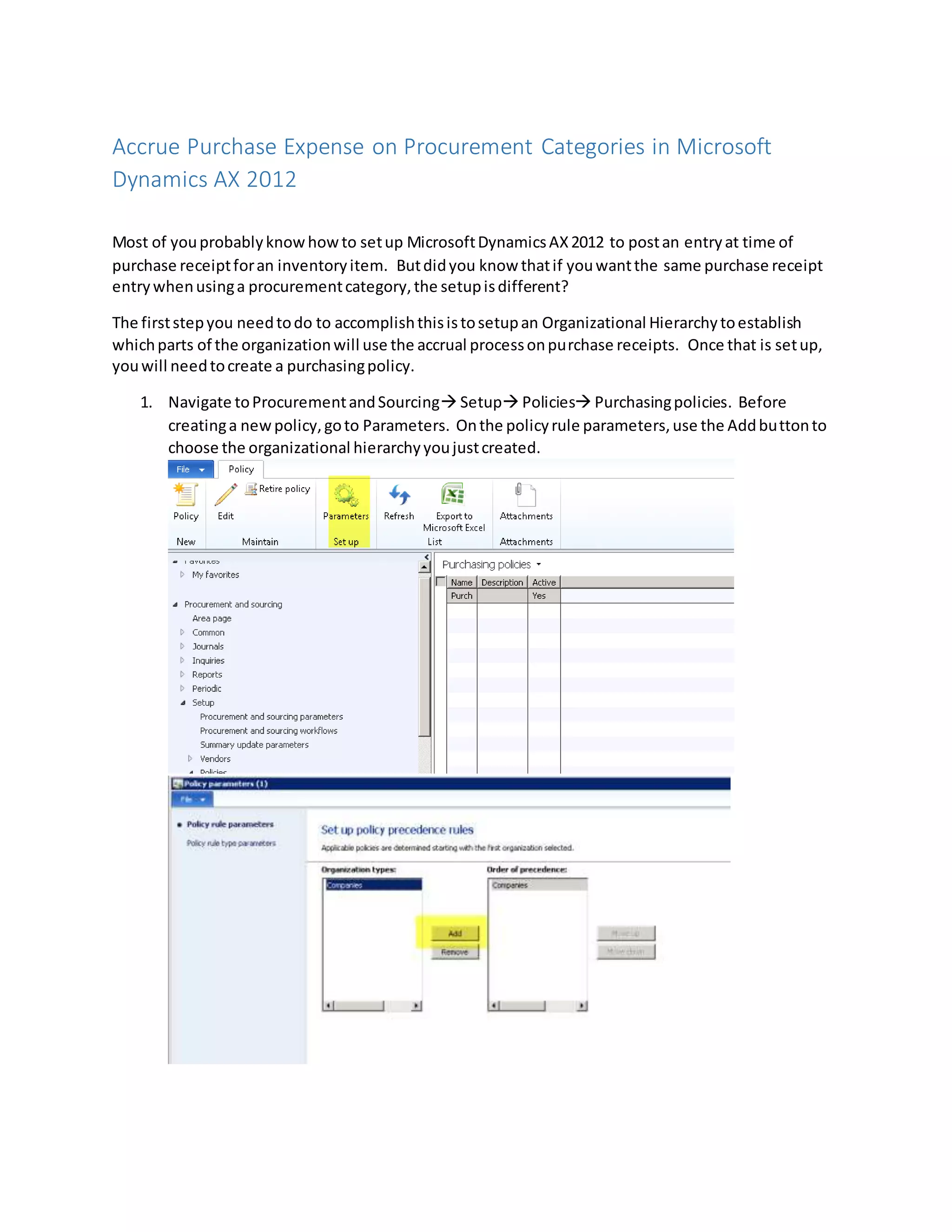 Accrue Purchase Expense on Procurement Categories in Microsoft Dynamics AX 2012 | DOCX