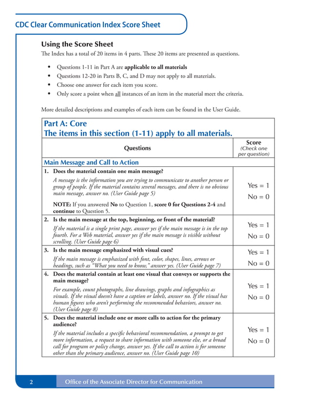 Cdc comm index score cards | PDF