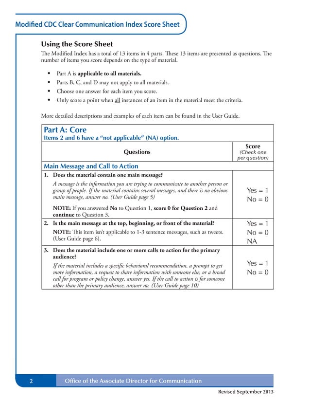 Cdc comm index score sheet | PDF
