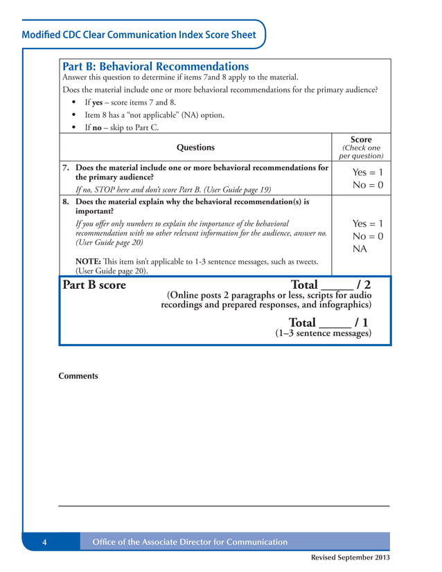 Cdc comm index score sheet | PDF