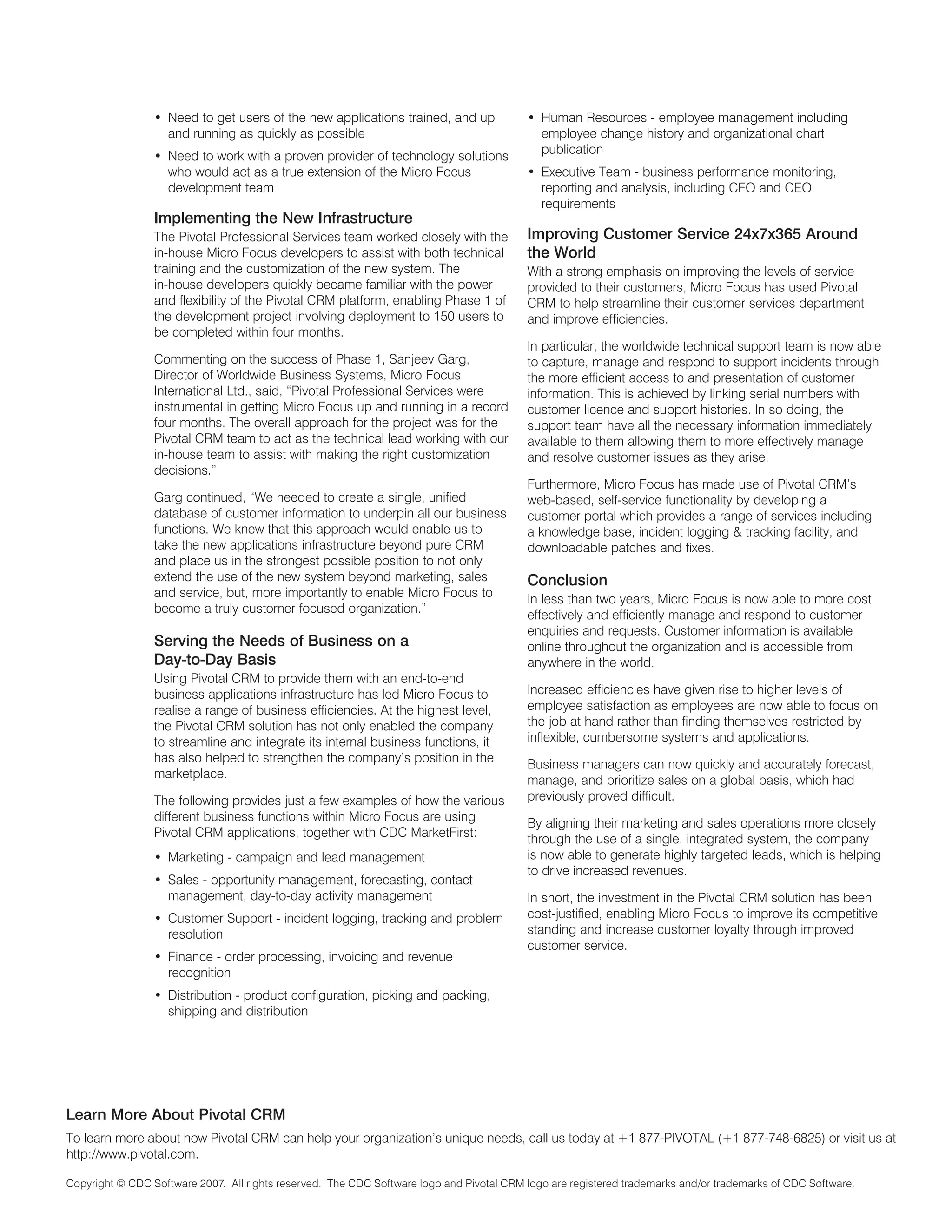 Pivotal CRM Case Study - Micro Focus | PDF