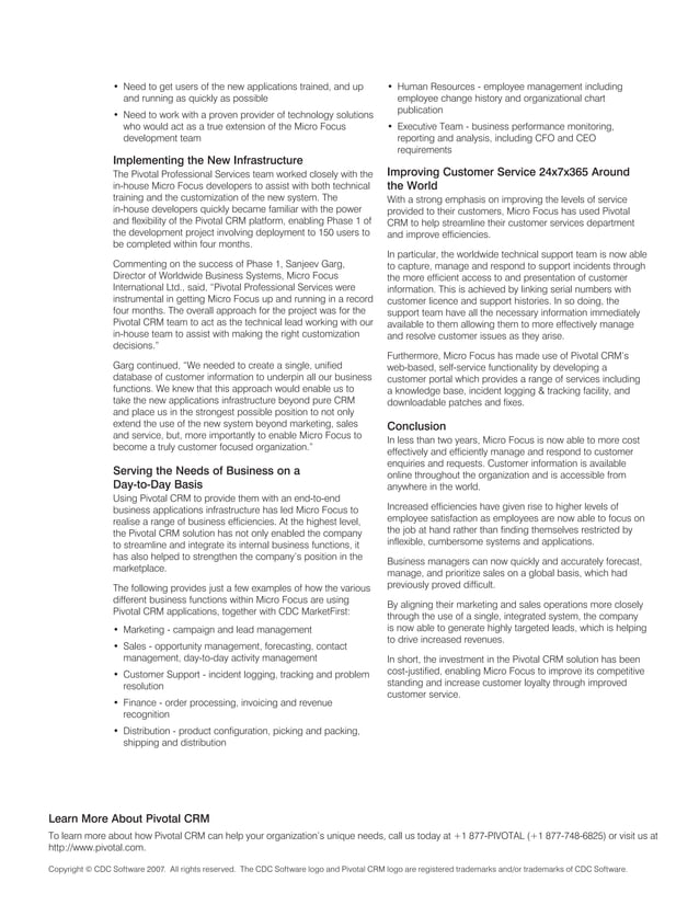 Pivotal CRM Case Study - Micro Focus | PDF
