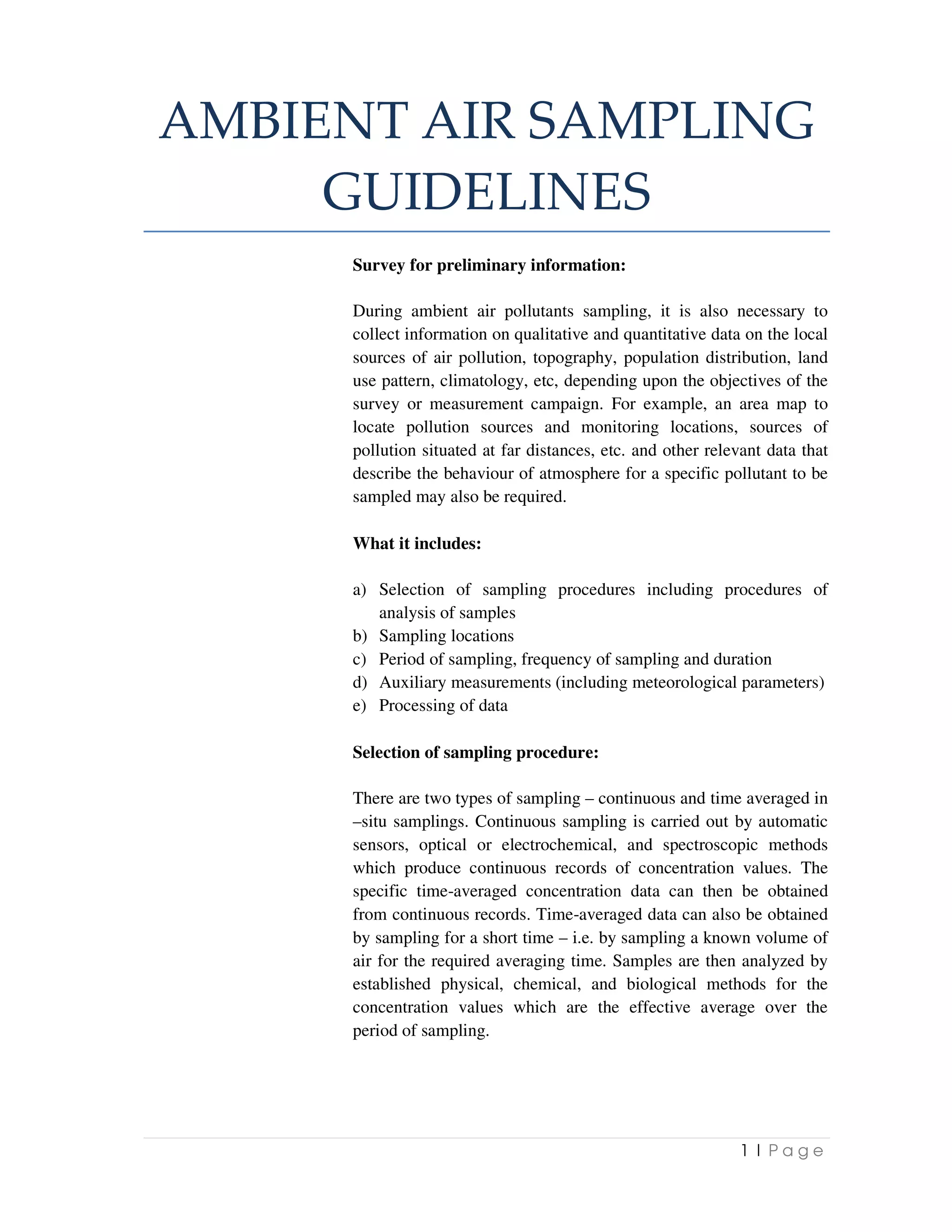 Air Pollution Sampling and Analysis | PDF