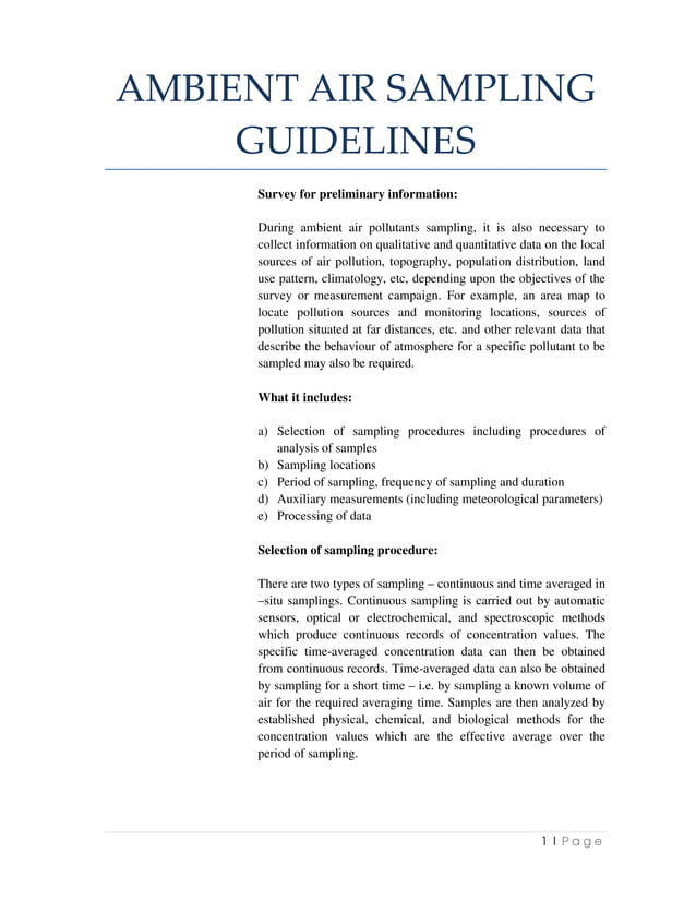 Air Pollution Sampling and Analysis | PDF | Indoor Environmental Quality | Home & Garden