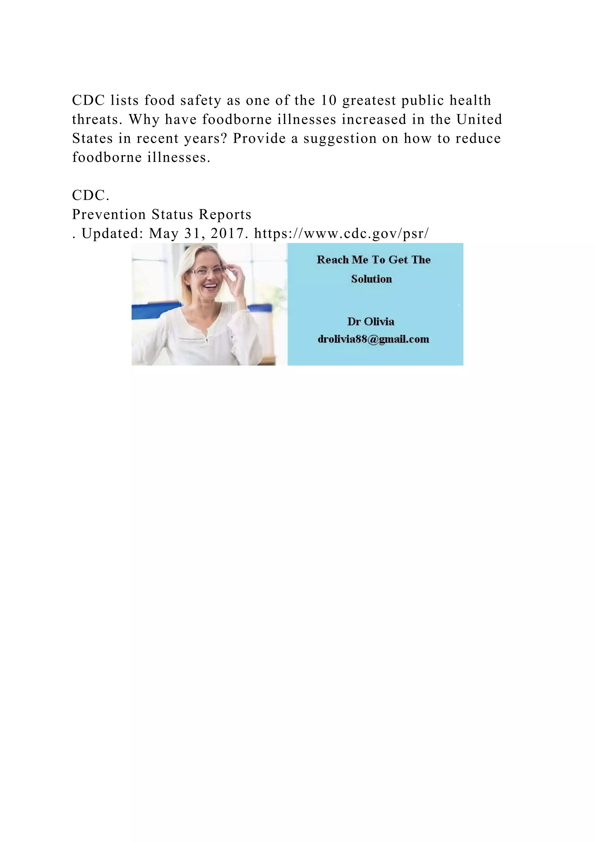 CDC lists food safety as one of the 10 greatest public health threat.docx