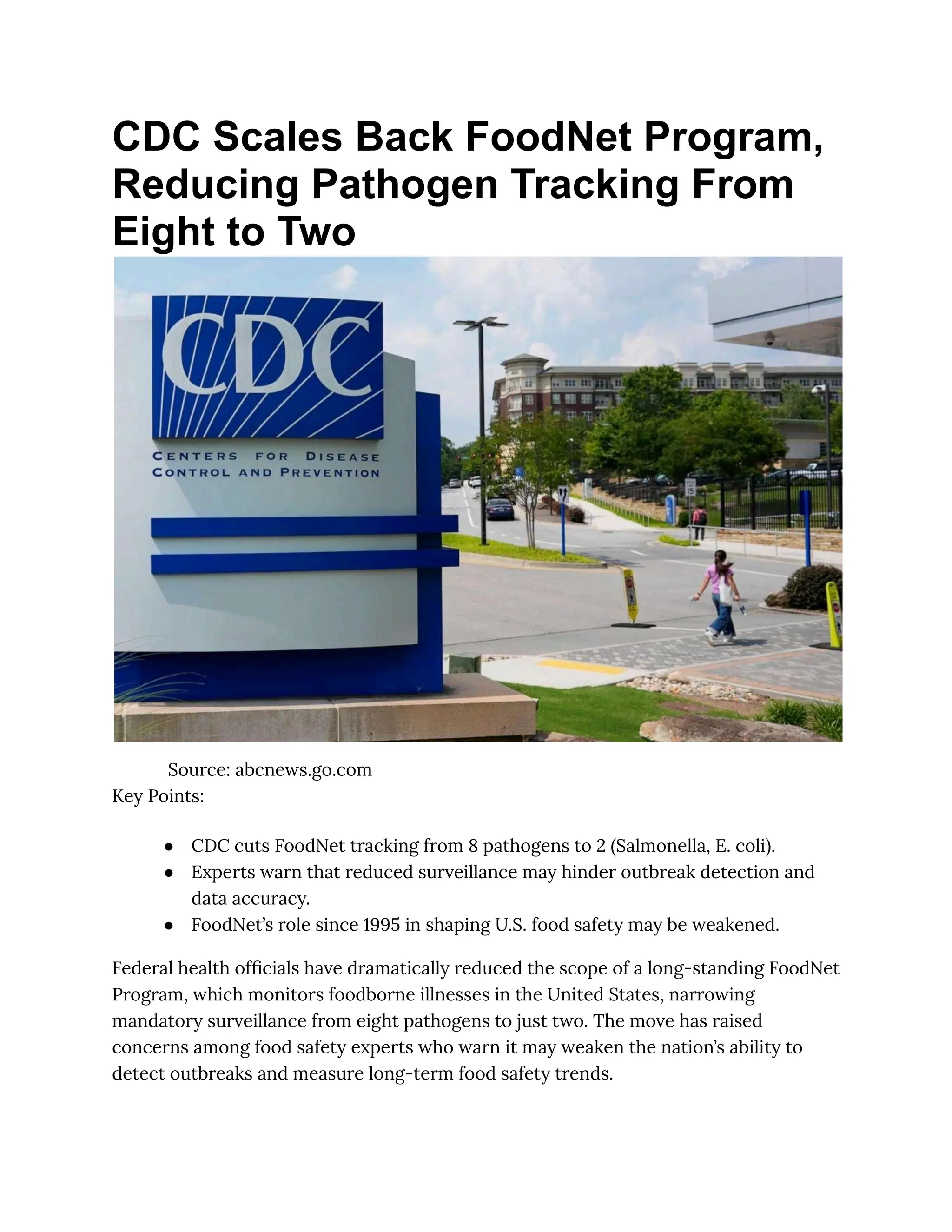 CDC Scales Back FoodNet Program, Reducing Pathogen Tracking From Eight ...