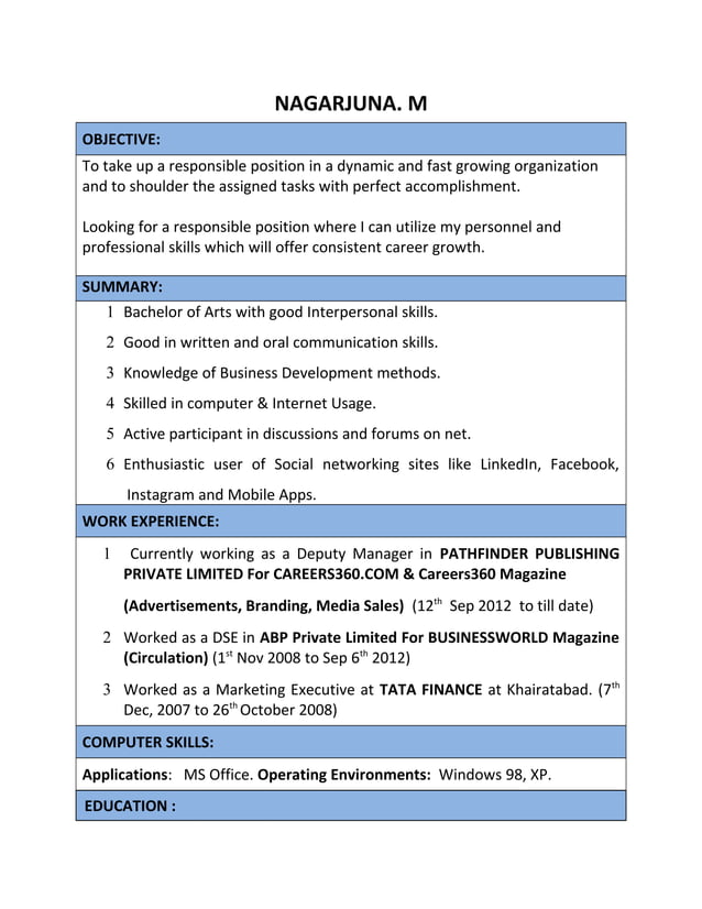 Nagarjuna. M Resume. | PDF