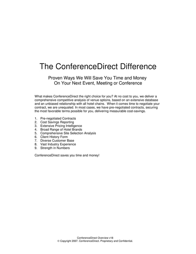 The ConferenceDirect Difference | PDF | Hotels and Motels | Travel Type