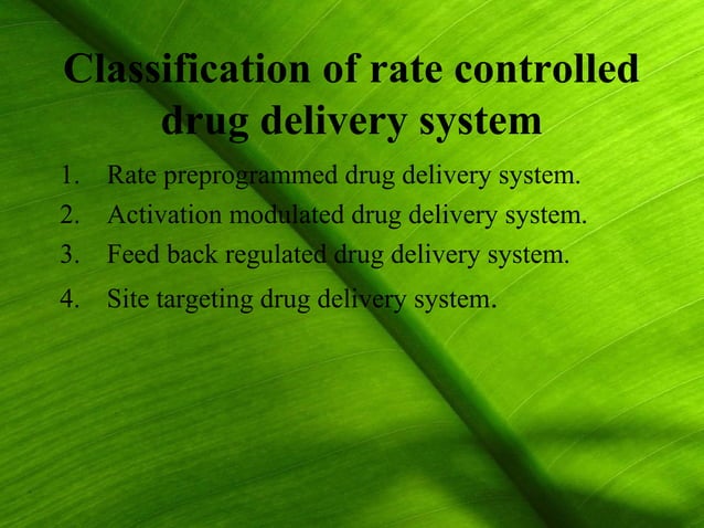CONTROLLED DRUG DELIVERY SYSTEMS | PPT | Chemistry | Science